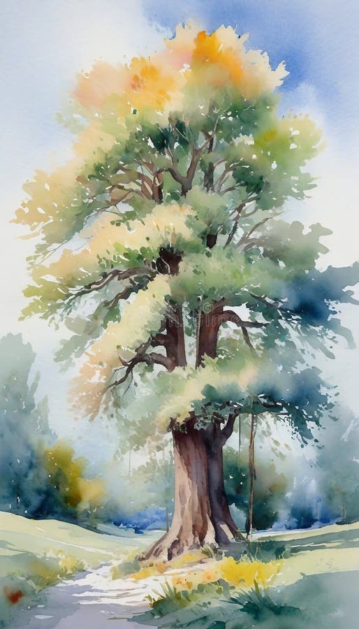 Watercolour trees stock illustration. Illustration of graphic - 300061667