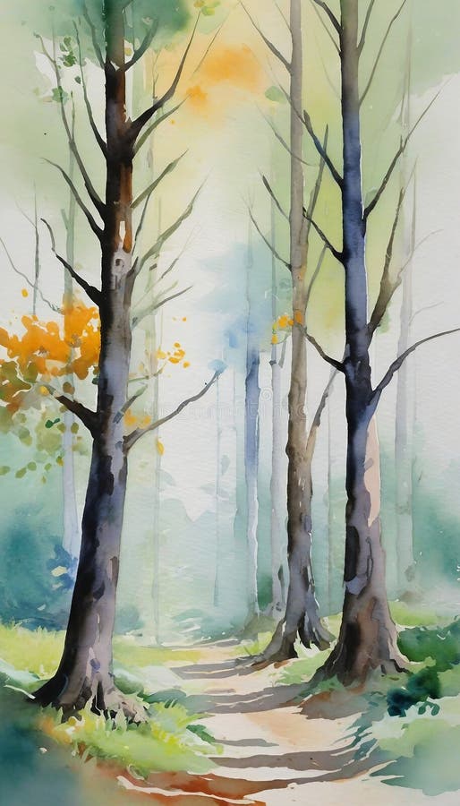 Watercolour trees stock illustration. Illustration of handwritten ...