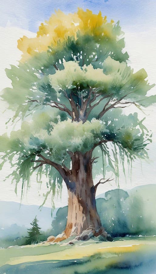 Watercolour trees stock illustration. Illustration of color - 300061681