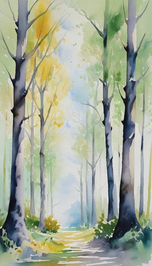 Watercolour trees stock illustration. Illustration of texture - 300061683