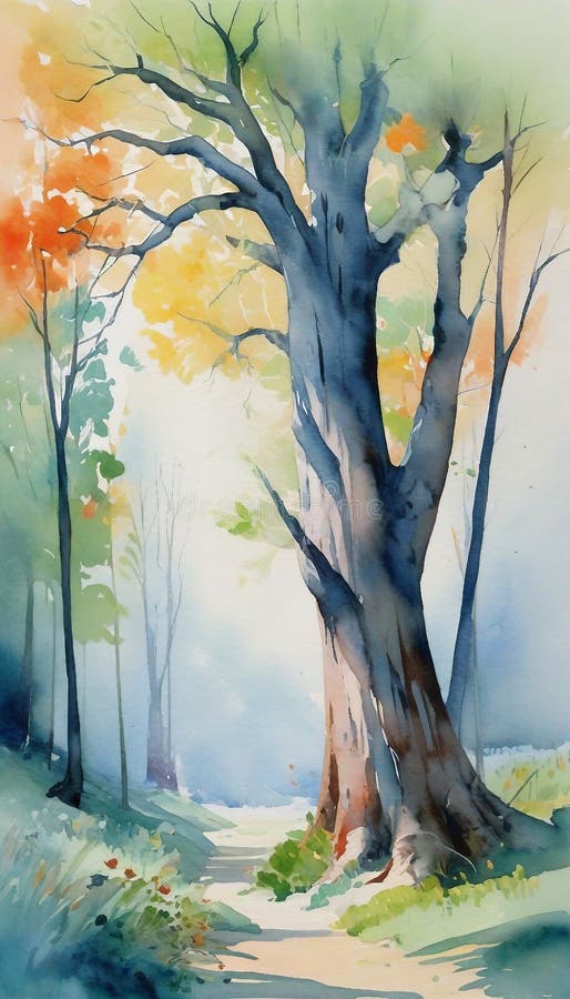 Watercolour trees stock illustration. Illustration of tree - 300061688
