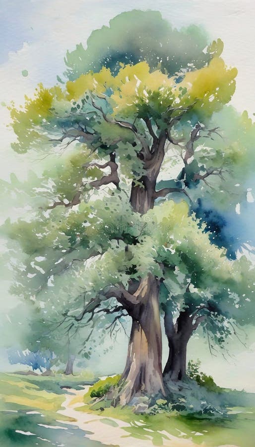 Watercolour trees stock illustration. Illustration of handwritten ...