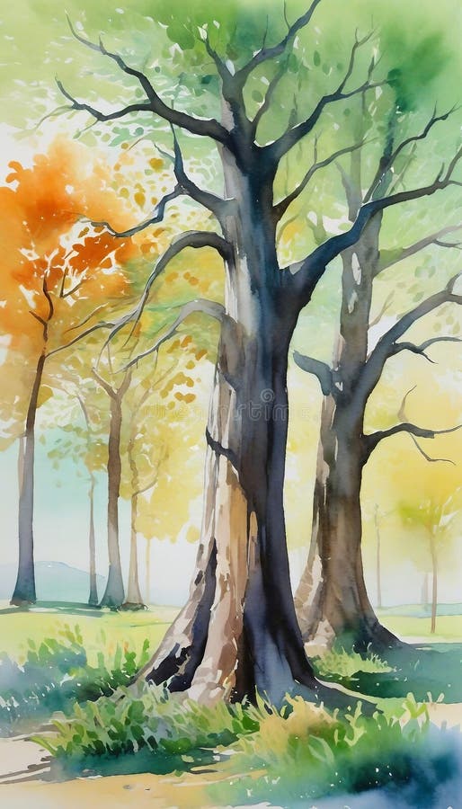 Watercolour trees stock illustration. Illustration of healthy - 300061691