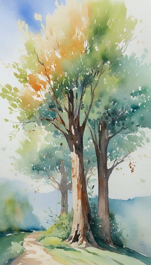Watercolour trees stock illustration. Illustration of handwritten ...