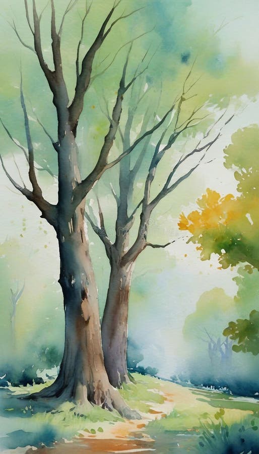 Watercolour trees stock illustration. Illustration of plant - 300061704