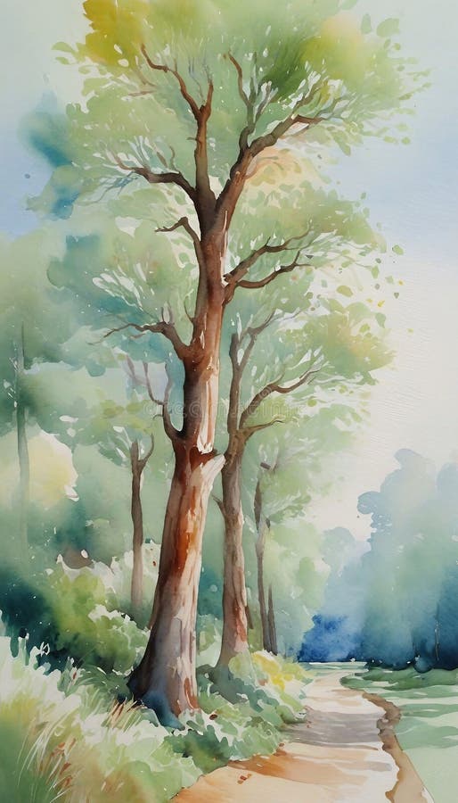 Watercolor trees stock illustration. Illustration of plant - 300061647