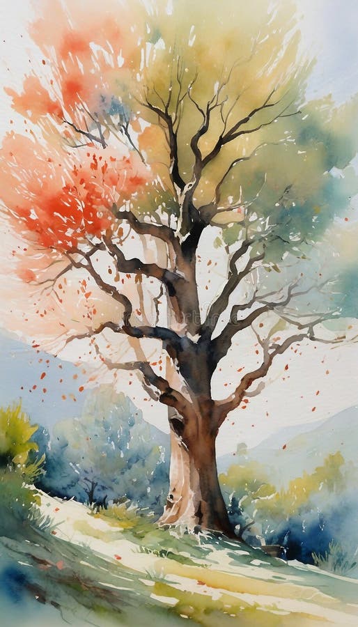 Watercolor trees stock illustration. Illustration of cute - 300061654