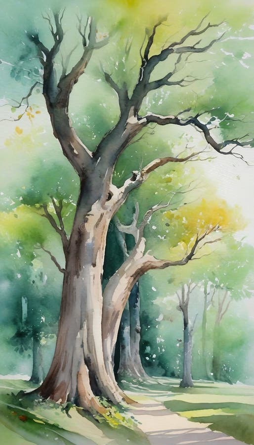 Watercolor trees stock illustration. Illustration of refreshing - 300061660