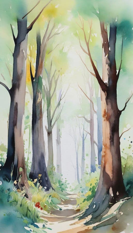 Watercolour trees stock illustration. Illustration of wood - 300061696