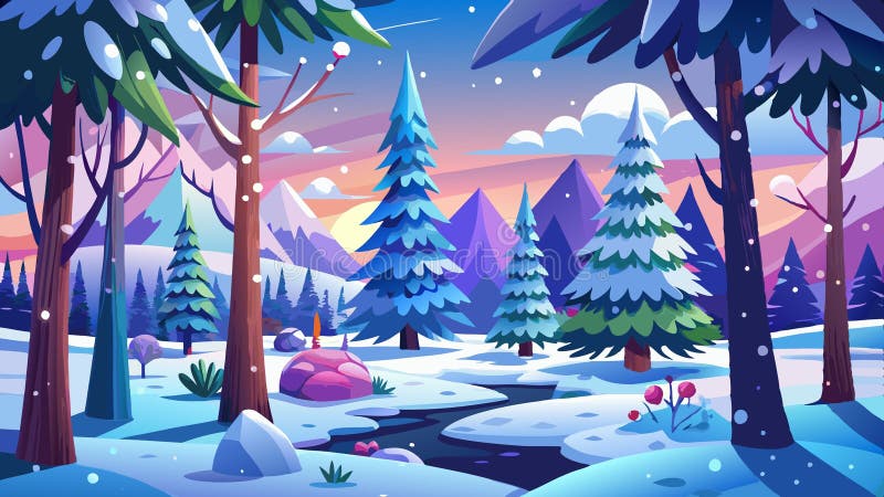 Watercolour Winter Christmas Forest Trees Stop Motion Snowfall ...