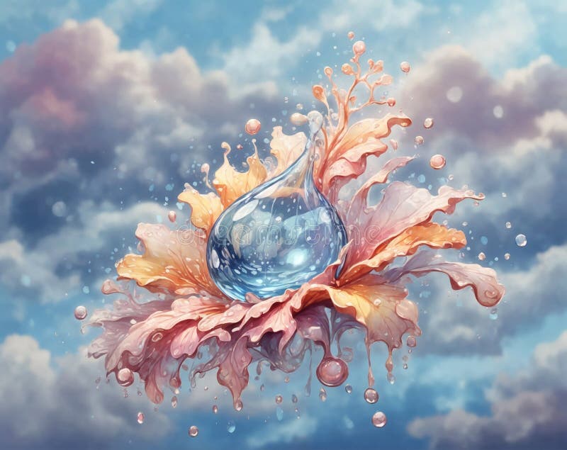 Waterdrop and Blue Sky with Clouds, Ai Generated Stock Illustration ...