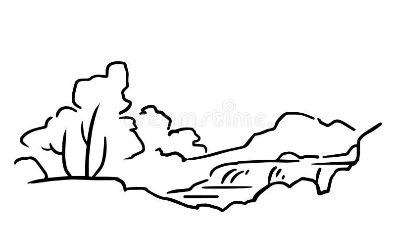 Outline waterfall view stock vector. Illustration of landscape - 194264668