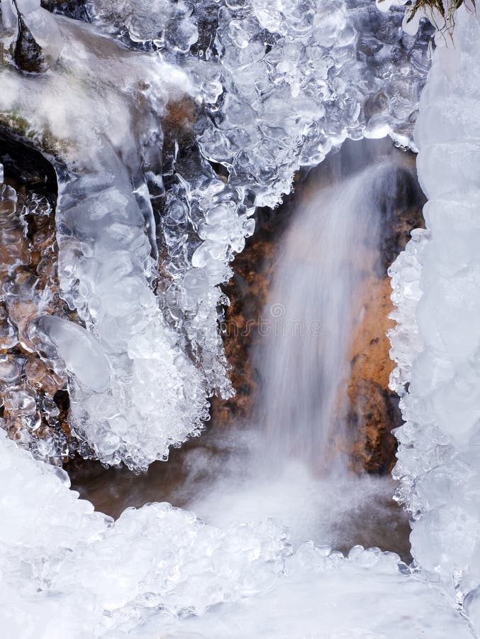 Running waterfall and ice stock image. Image of melting - 24832419