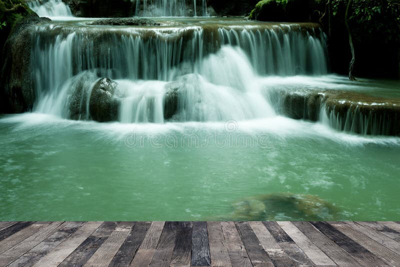 Waterfall Above a Wooden Floor Stock Photo - Image of outdoor, water ...