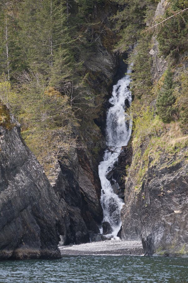Alaskan Waterfall stock image. Image of glacier, boat - 59614507
