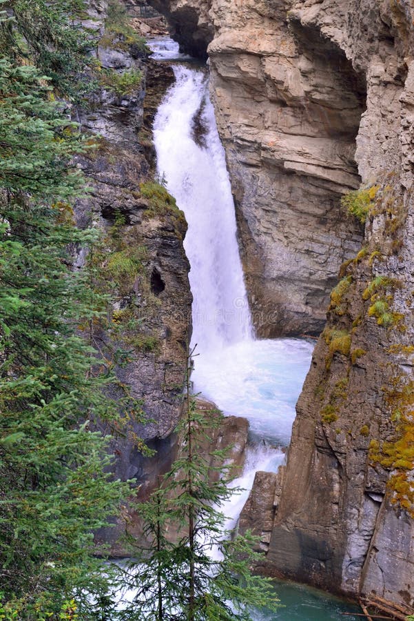 Waterfall Along the Icefields Parkway in the Canadian Rockies between ...