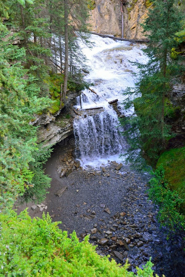 Waterfall Along the Icefields Parkway in the Canadian Rockies between ...