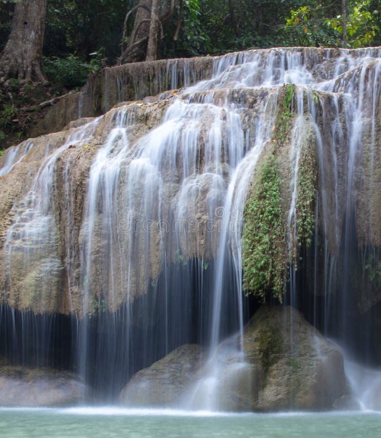 Waterfall Along a Tropical River in Thailand Stock Image - Image of ...