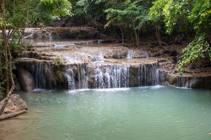 Waterfall Along a Tropical River in Thailand Stock Image - Image of ...