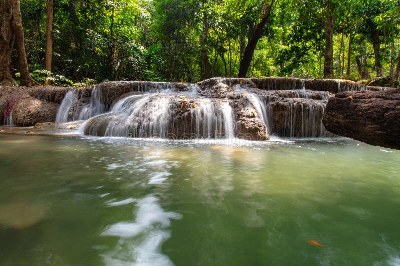 Waterfall Along a Tropical River in Thailand Stock Photo - Image of ...