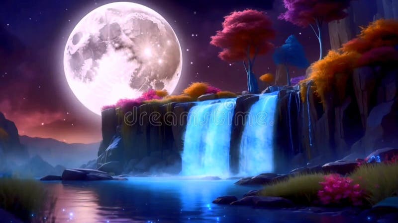 Waterfall Atmosphere in the Middle of the Night Stock Video - Video of ...