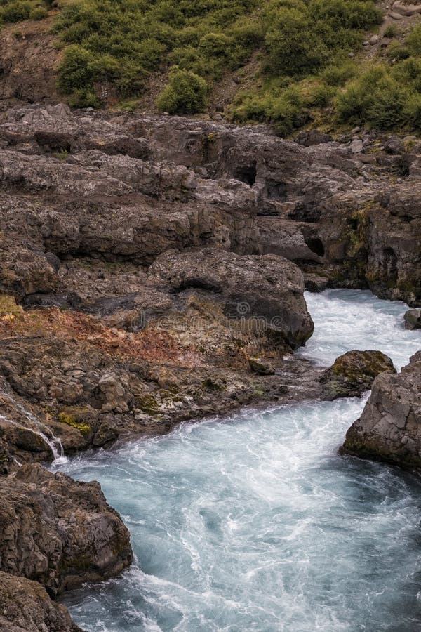Waterfall Barnafoss in Iceland Stock Image - Image of iceland, powerful ...
