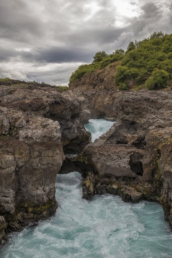 Waterfall Barnafoss in Iceland Stock Image - Image of iceland, powerful ...