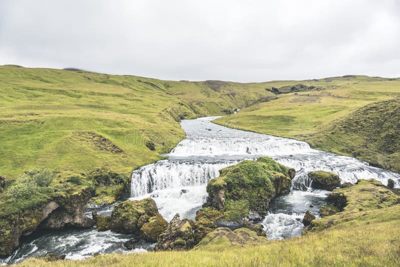 Waterfall in the Beautiful Landscape in Icelandic Environment during ...