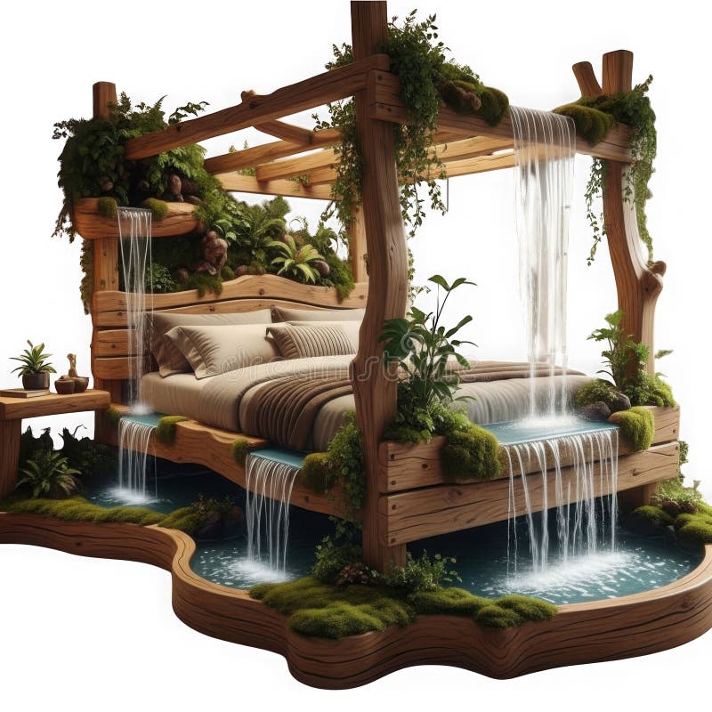Waterfall Bed with Plants Isolated on a Transparent Background Stock ...