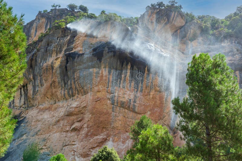 Waterfall Blown by the Wind on the Path of the Borosa River Stock Image ...