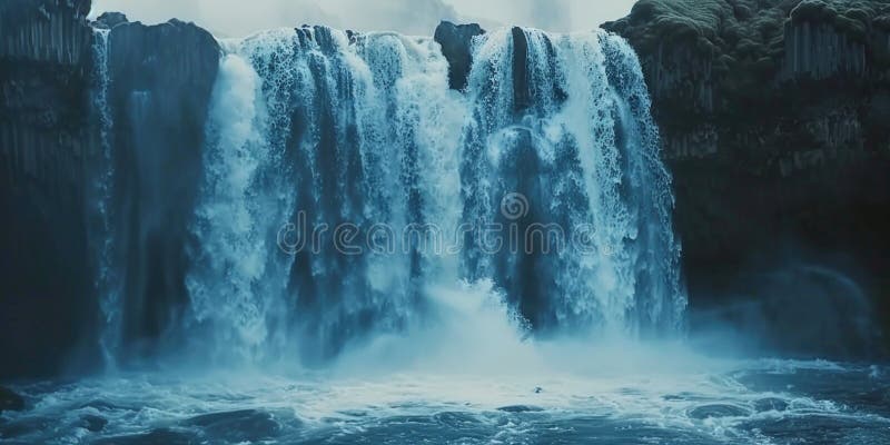 A Waterfall with a Blue Mist Surrounding it Stock Photo - Image of ...