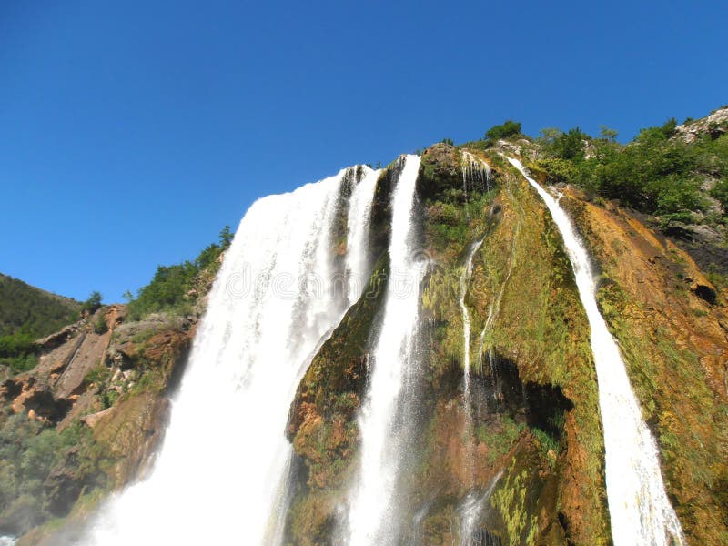 Waterfall with Blue Sky in the Spring Stock Photo - Image of grass ...