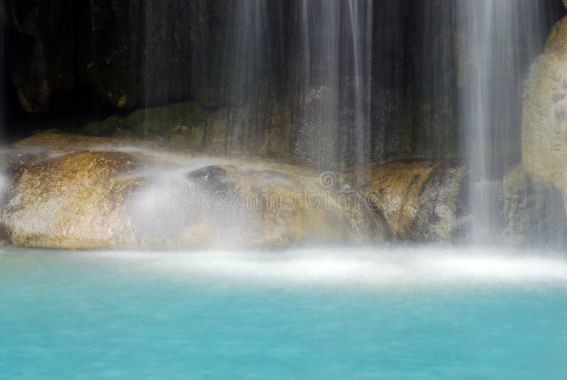 Flowing Waterfall Swimming Pool Stock Photo - Image of luxury ...