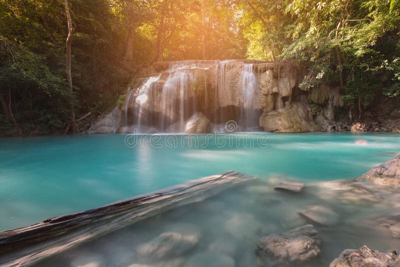 Waterfall Blue Stream in Tropical Deep Jungle Stock Photo - Image of ...