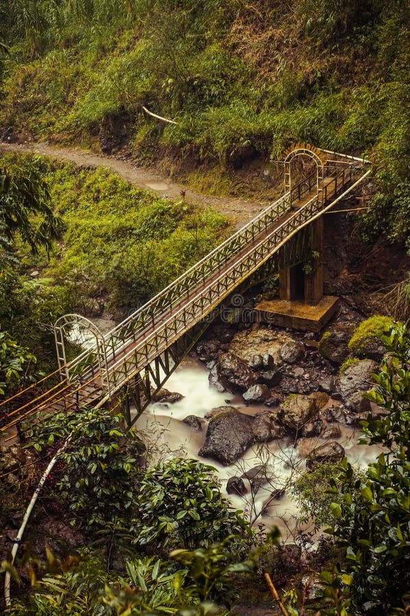 Waterfall Bridge with the Flow of Water from the Top of the Waterfall ...