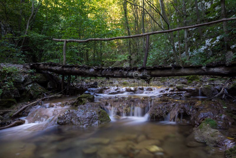 Waterfall with Bridge in the Natural Reservation Cheile Nerei, Romania ...