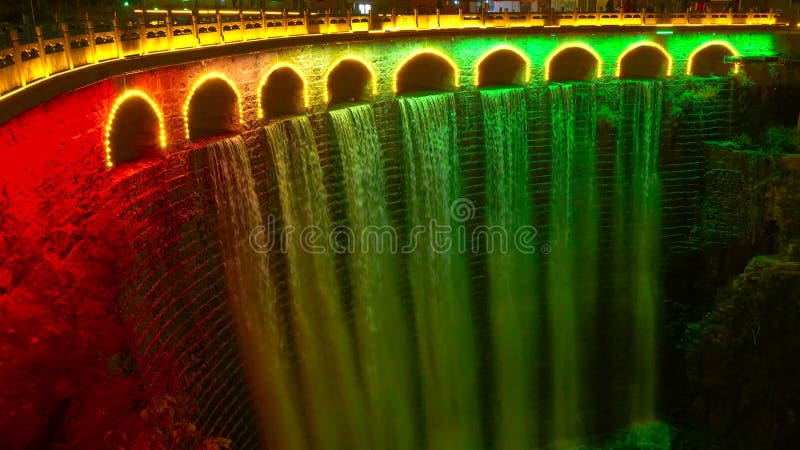 Waterfall and bridge stock footage. Video of color, scenic - 293918712