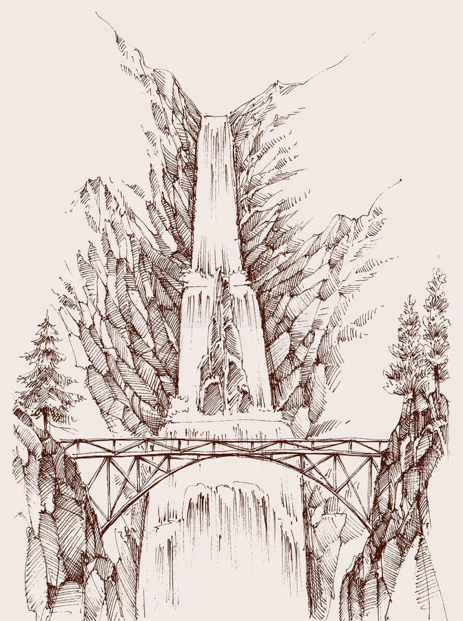 Water falls drawing stock vector. Illustration of fountainhead - 25695706