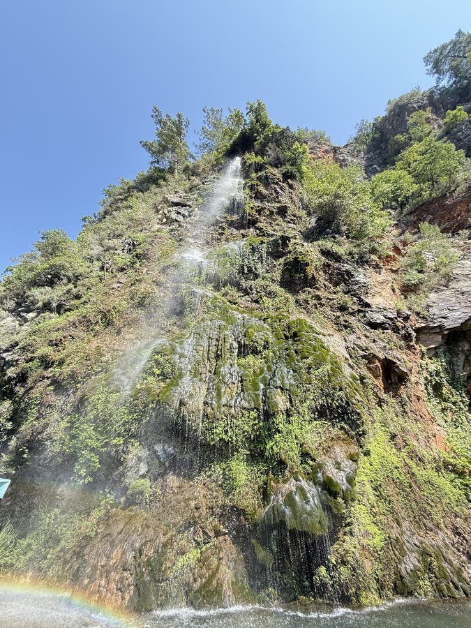 Waterfall bright sky stock image. Image of river, cliff - 390844913