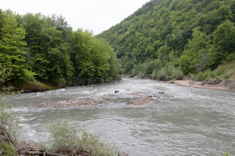 Waterfall and Canyon of a Mountain Stream, the Source of the Water ...