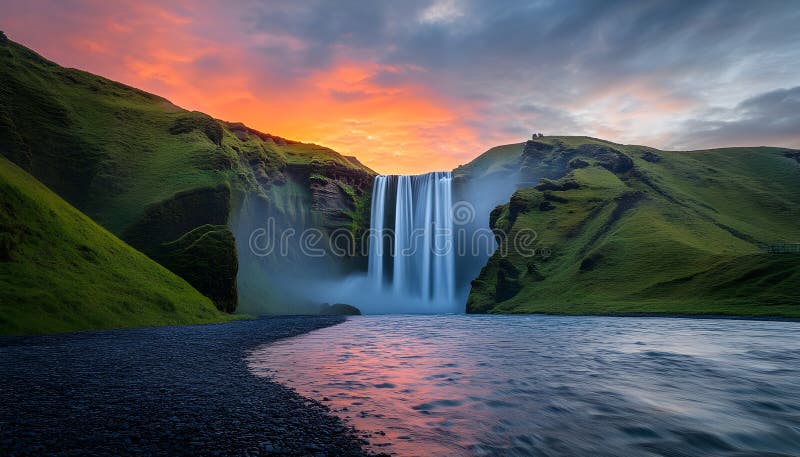 Waterfall Captured during Sunrise with Breathtaking Scenery and Scenic ...
