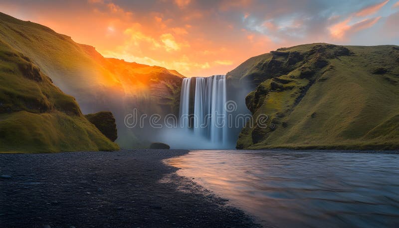 Waterfall Captured during Sunrise with Breathtaking Scenery and Scenic ...