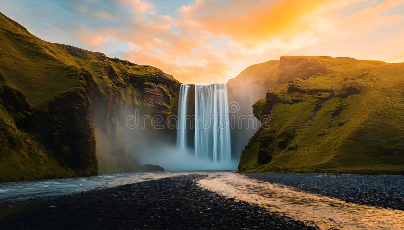 Waterfall Captured during Sunrise with Breathtaking Scenery and Scenic ...