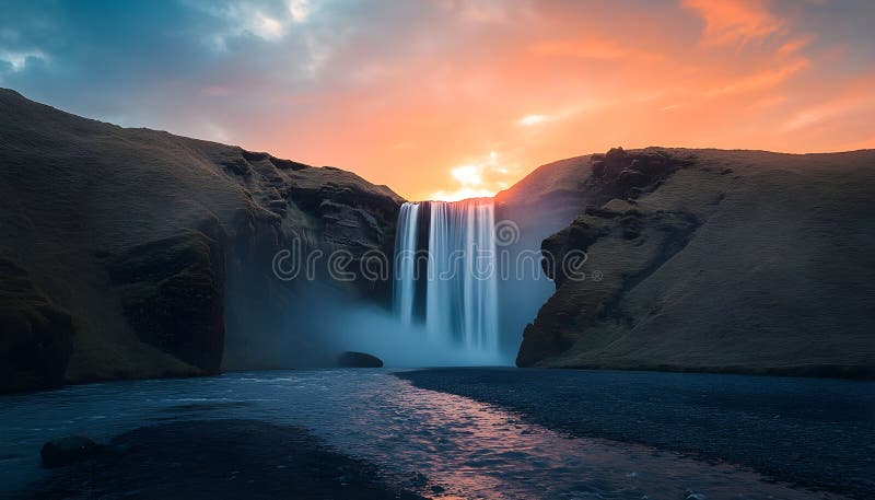Waterfall Captured during Sunrise with Breathtaking Scenery and Scenic ...