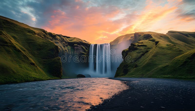 Waterfall Captured during Sunrise with Breathtaking Scenery and Scenic ...