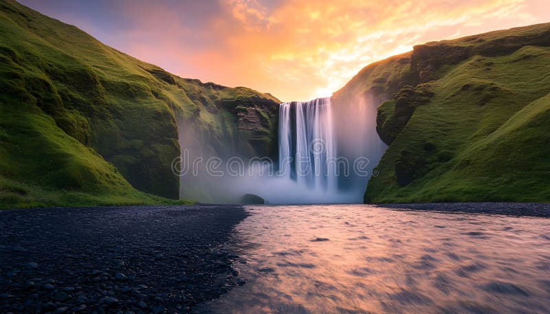Waterfall Captured during Sunrise with Breathtaking Scenery and Scenic ...