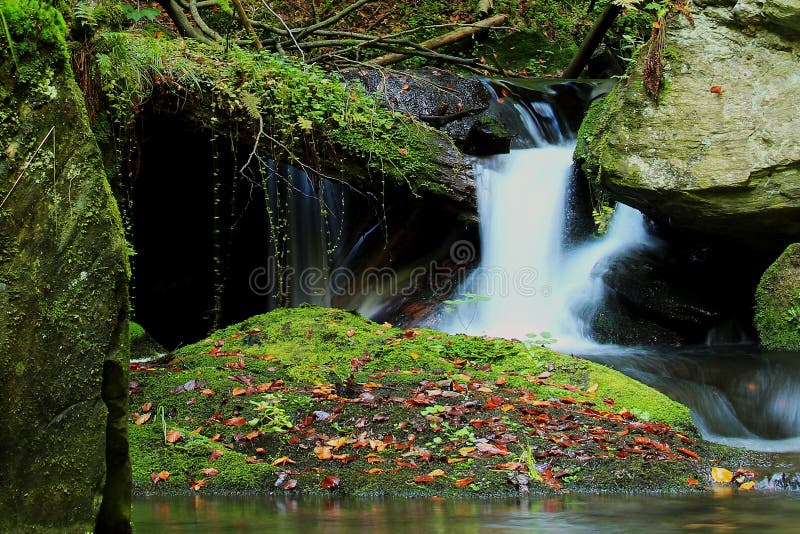 Waterfall - Cascade in the Autumn Forest Stock Image - Image of flowing ...