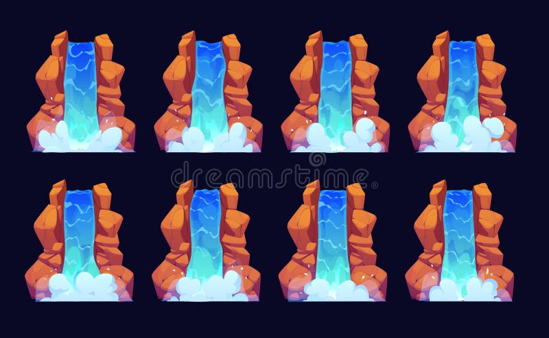 Waterfall Cascade Sprite Sheet Animation of Water Stock Vector ...
