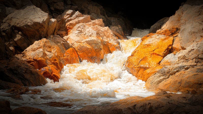 A Waterfall Cascades Down a Rocky Cliff Face, Creating a Dynamic and ...