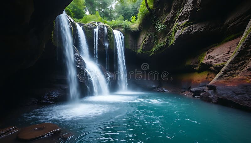 Waterfall in Forest Pool, Natural Water Feature and Peaceful Scenery ...
